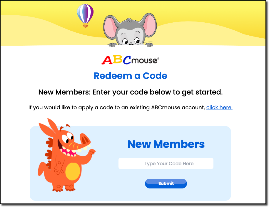 How do I redeem a code sent home by my child's teacher? – ABCmouse