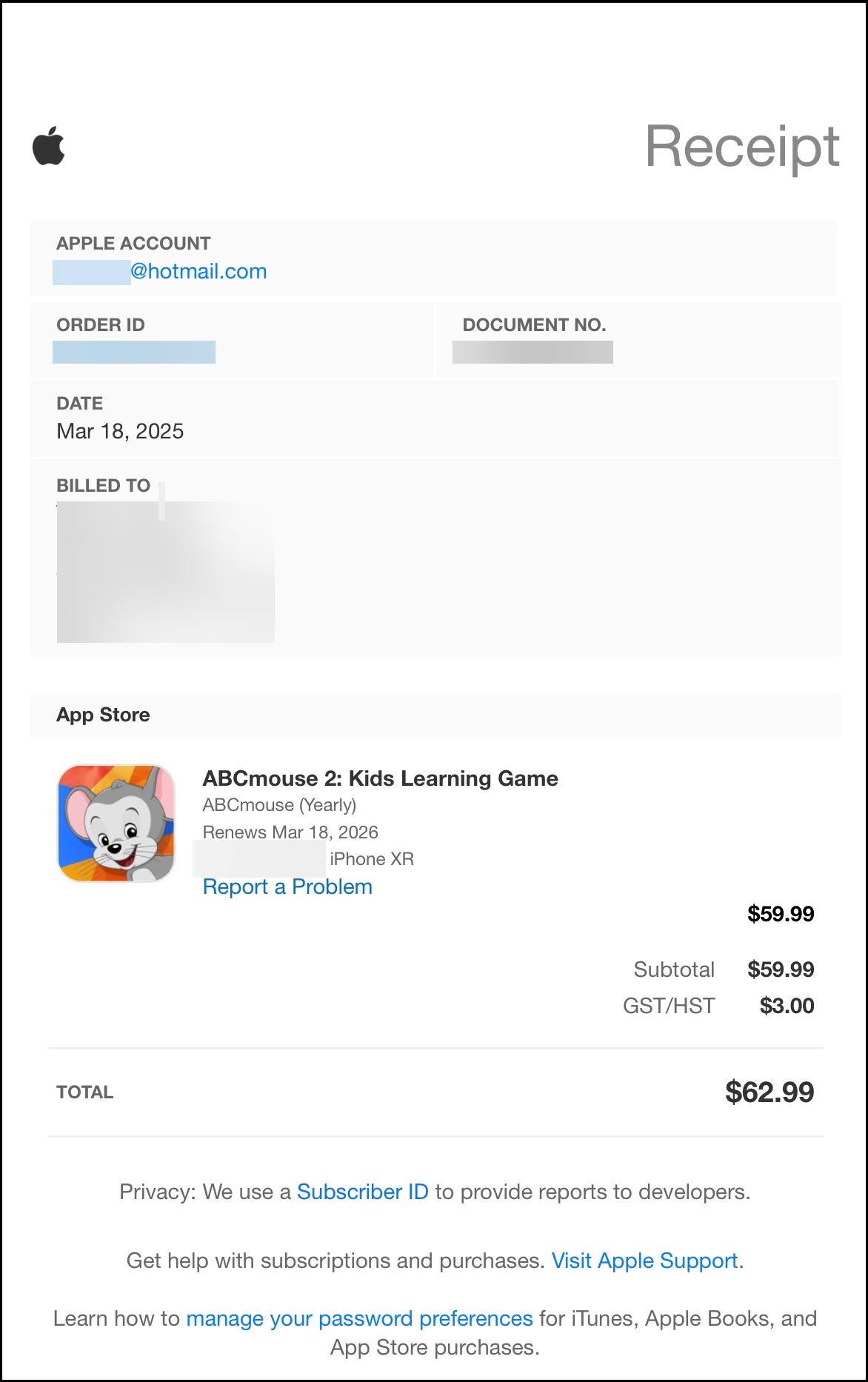 Review Your Apple Subscription Receipt – ABCmouse